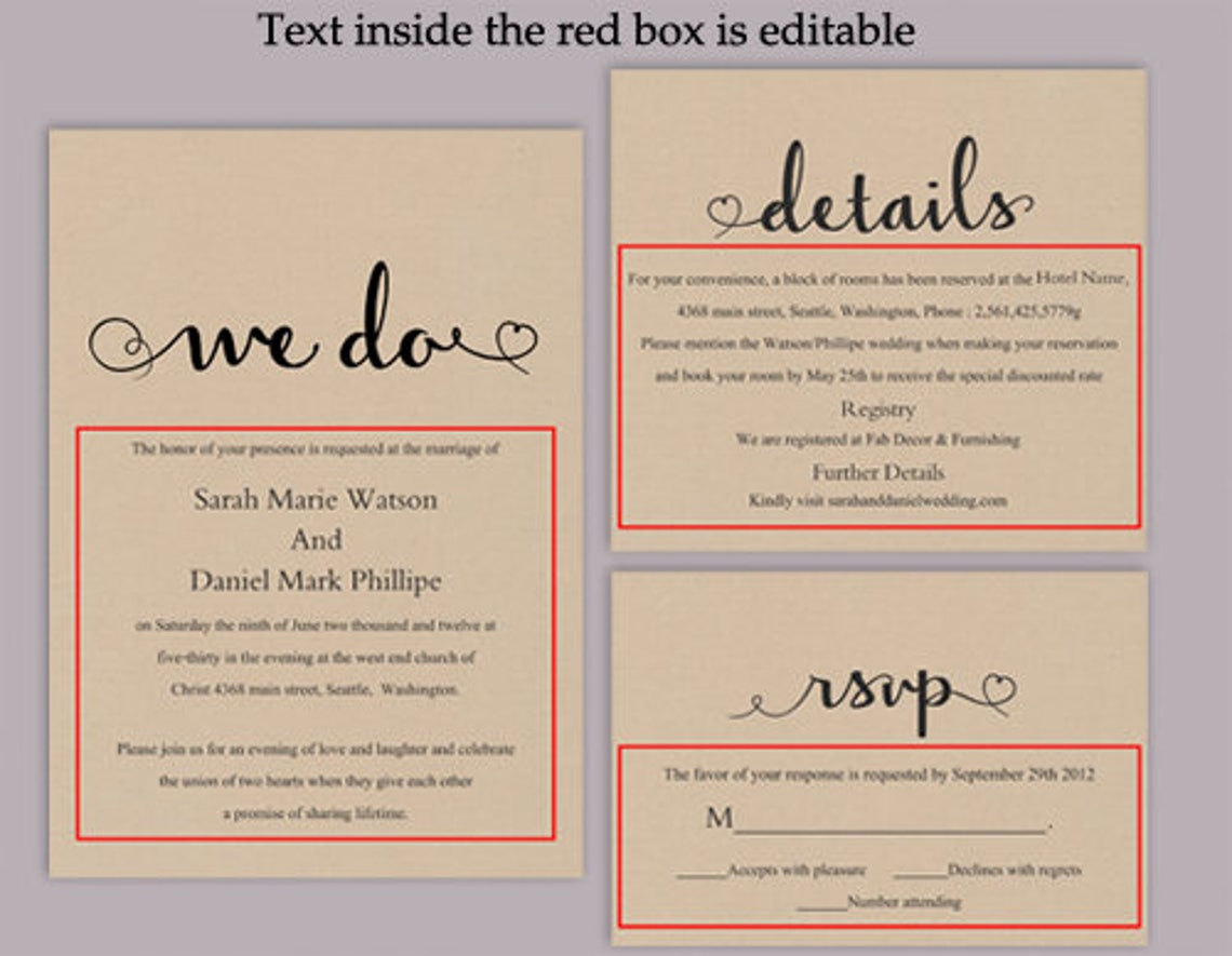 We Do Wedding Invitation Template Printable Wedding | Etsy