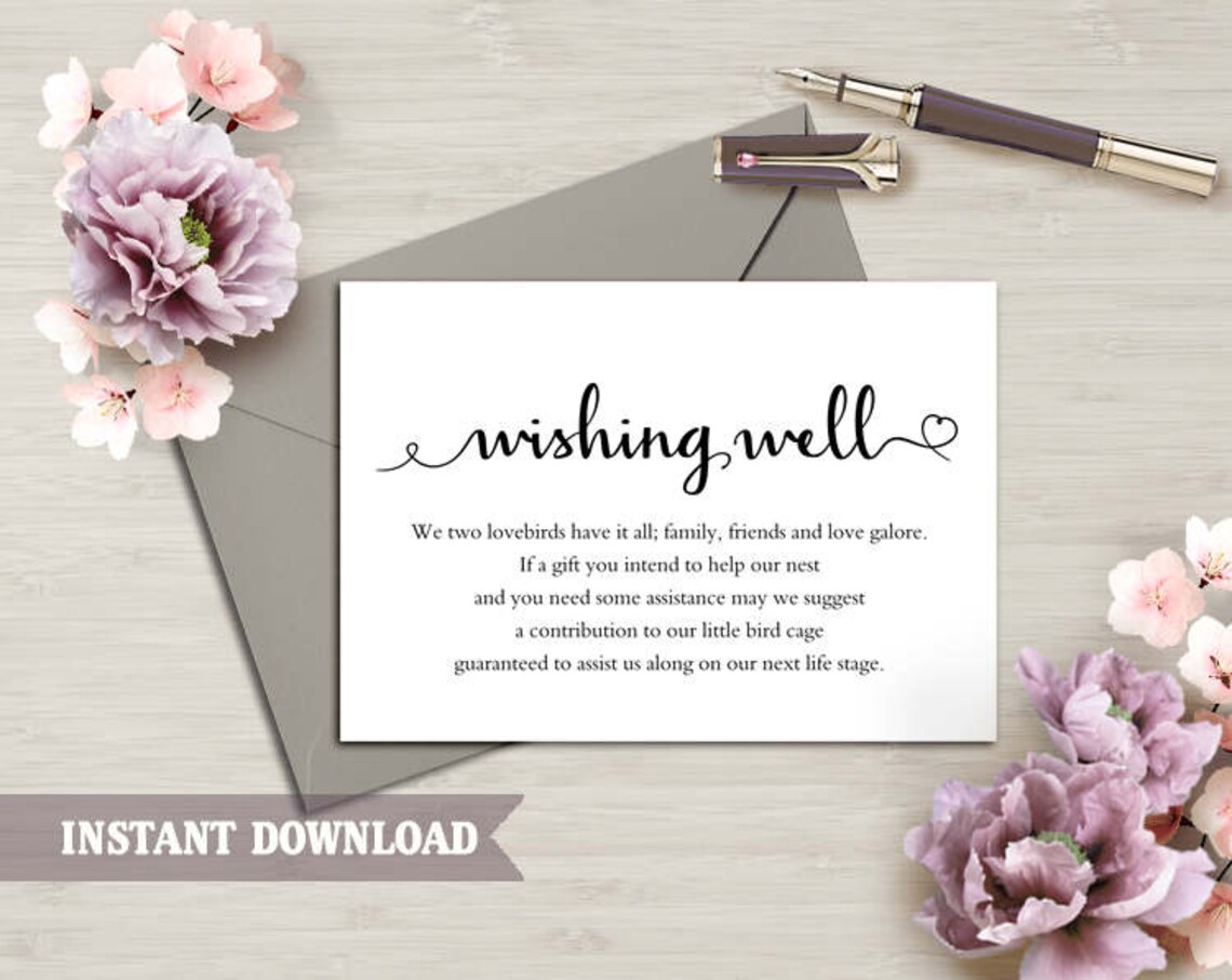 Wishing Well Card, Wedding Wishing Well Wishing Well Printable, Wishing ...