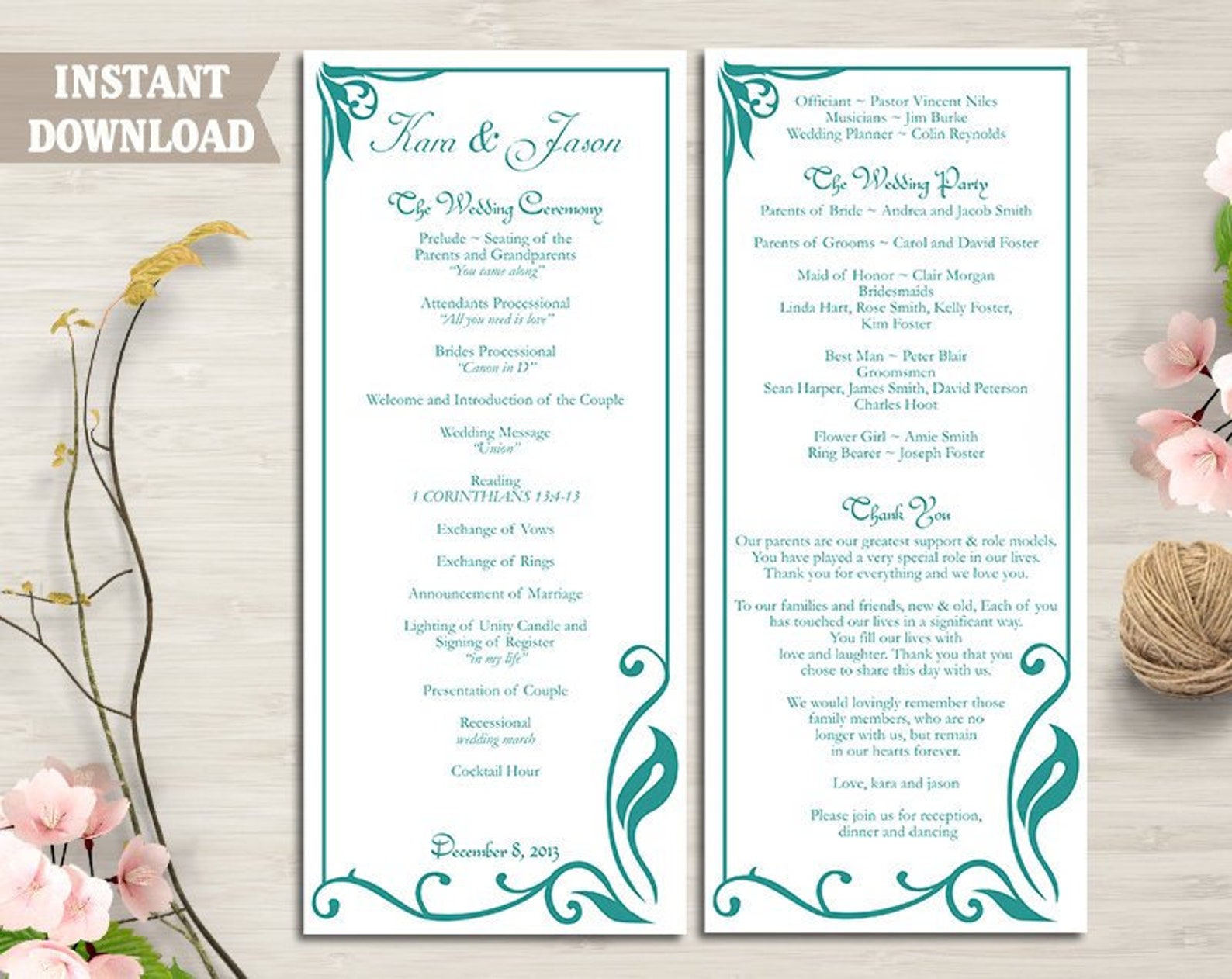 Wedding Program Template DIY Editable Text Word File Download | Etsy