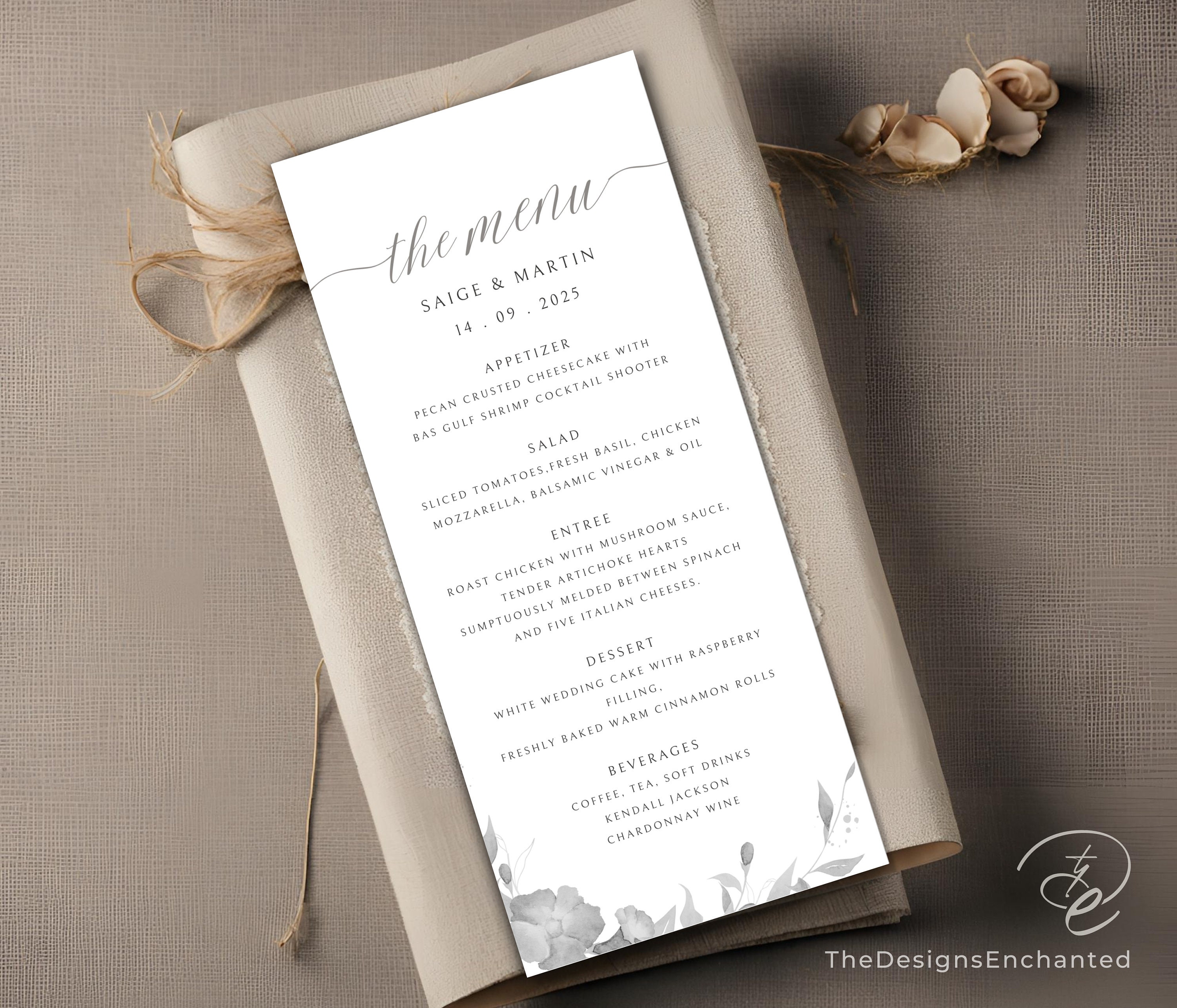 Wedding Menu Template, DIY Menu Card Template, Minimalist Printable ...