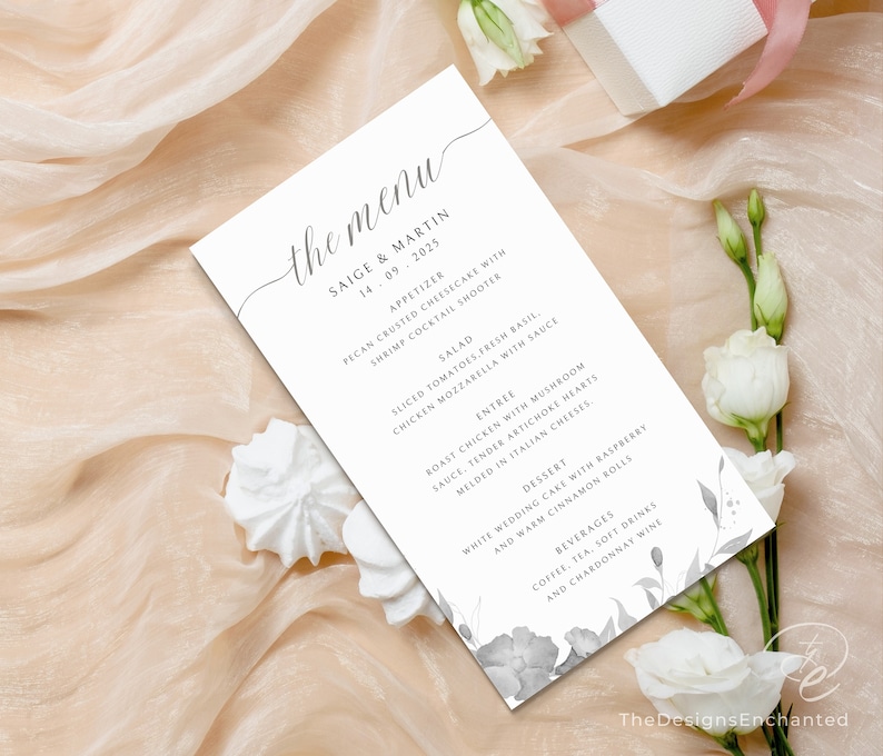Wedding Menu Template DIY Menu Card Template Minimalist - Etsy