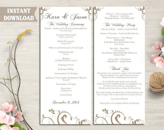 Wedding Program Template DIY Editable Text Word File Download | Etsy