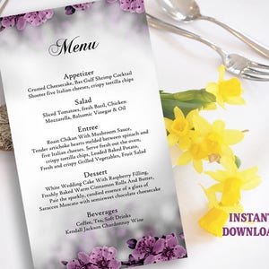 Flower Wedding Menu Template Menu Card Template Download | Etsy