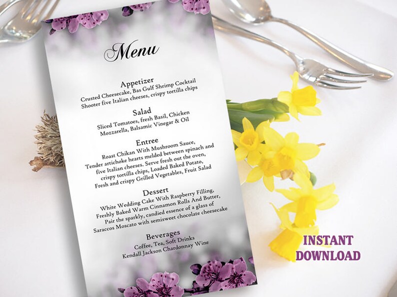 Flower Wedding Menu Template, Menu Card Template, Download Printable ...