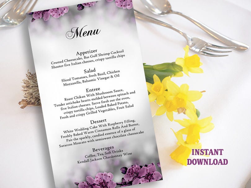 Flower Wedding Menu Template, Menu Card Template, Download Printable ...