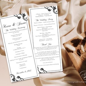Wedding Program Template, DIY Printable Wedding Program, Editable Black and White Border Program ...