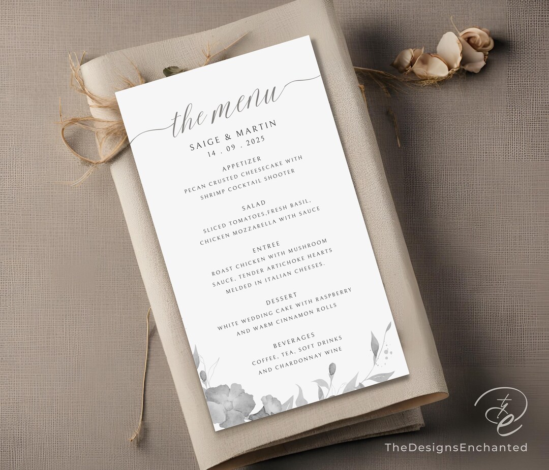 Wedding Menu Template, DIY Menu Card Template, Minimalist Printable ...