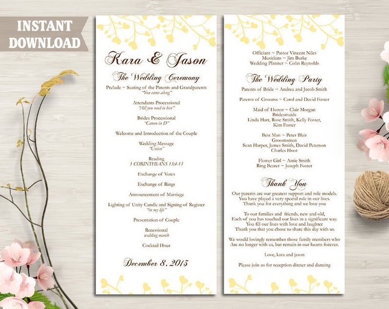 Wedding Program Template DIY Editable Word File Instant - Etsy