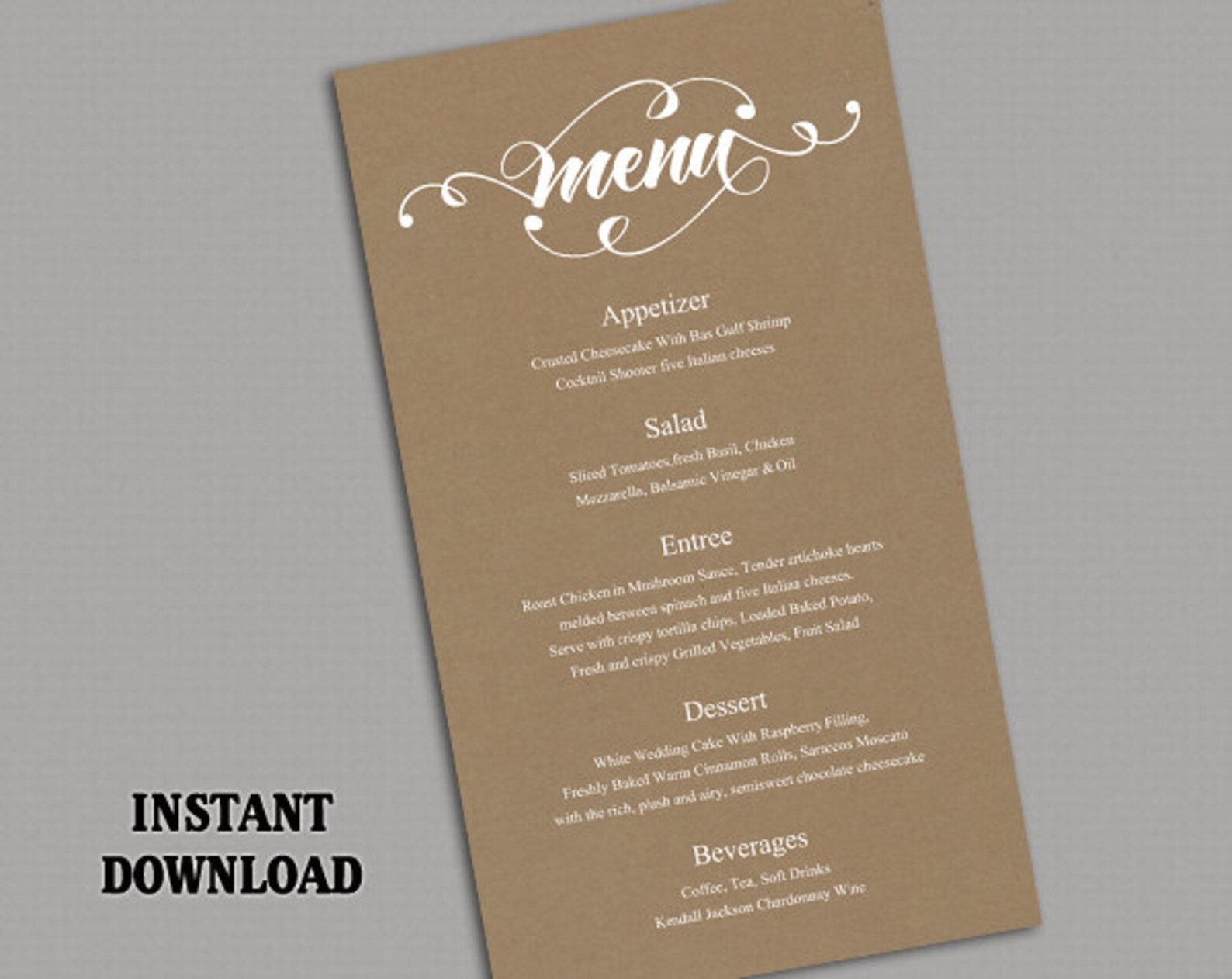 Printable Wedding Menu Template DIY Menu Card Template Rustic - Etsy