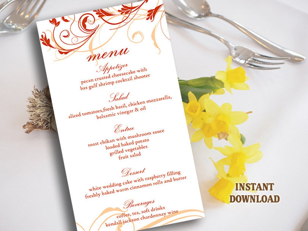 Wedding Menu Template DIY Menu Card Template Editable Text Word File ...
