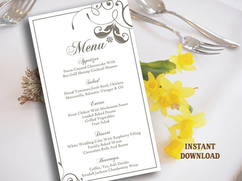 Wedding Menu Template DIY Menu Card Template Editable Text | Etsy