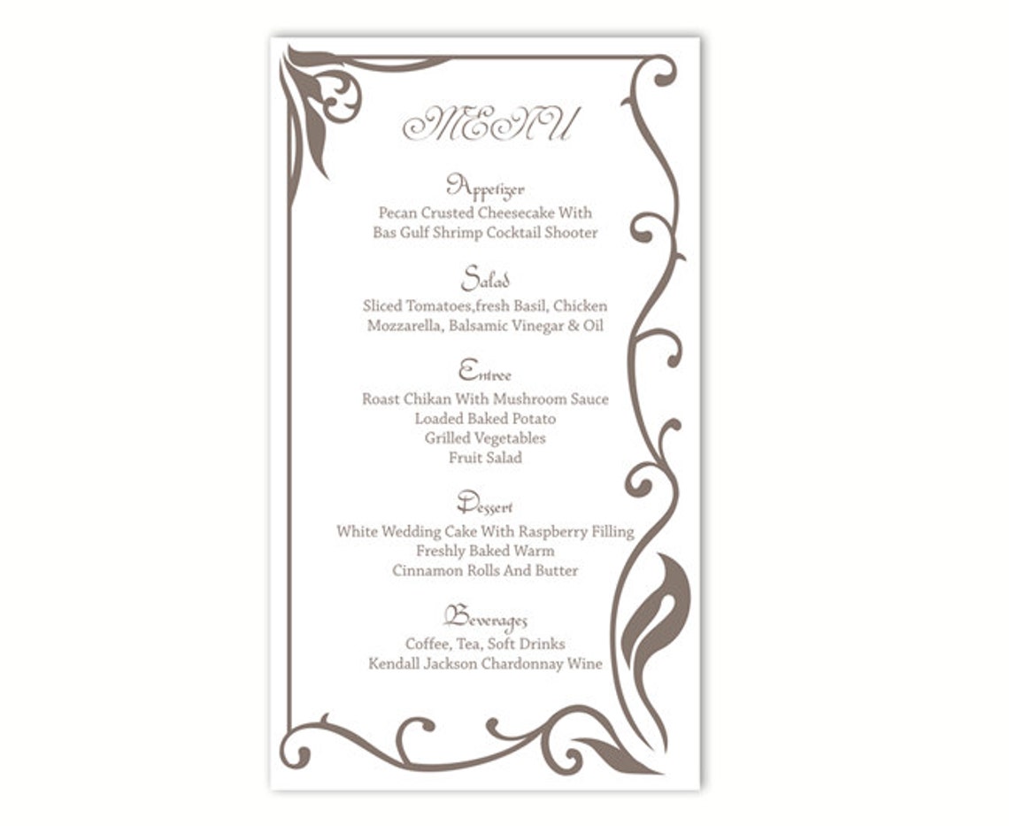 Wedding Menu Template DIY Menu Card Template Editable Text | Etsy