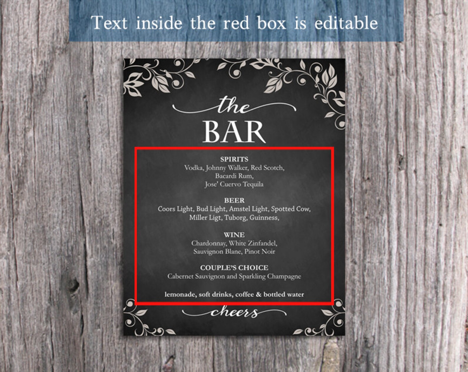 Bar Sign Bar Menu Sign Printable Bar Sign Wedding Bar Sign - Etsy