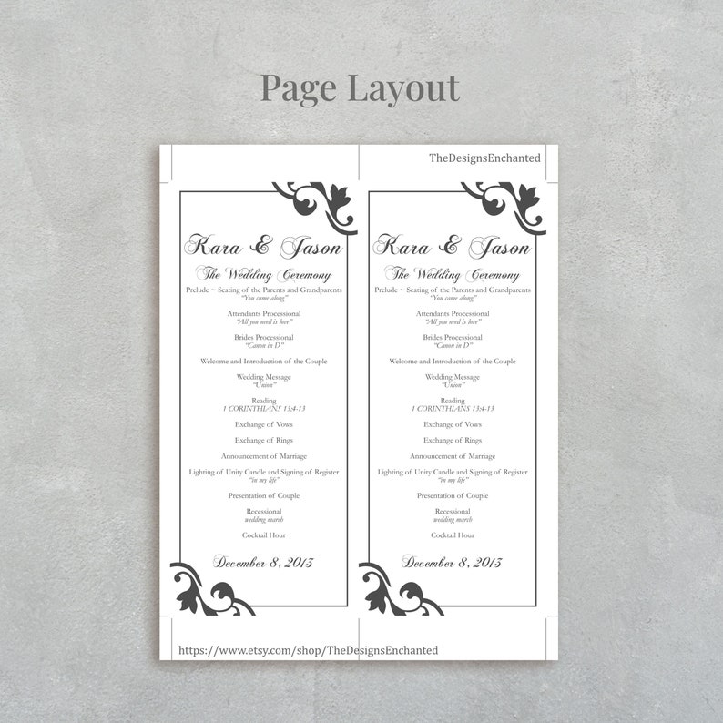 Wedding Program Template, DIY Printable Wedding Program, Editable Black and White Border Program ...
