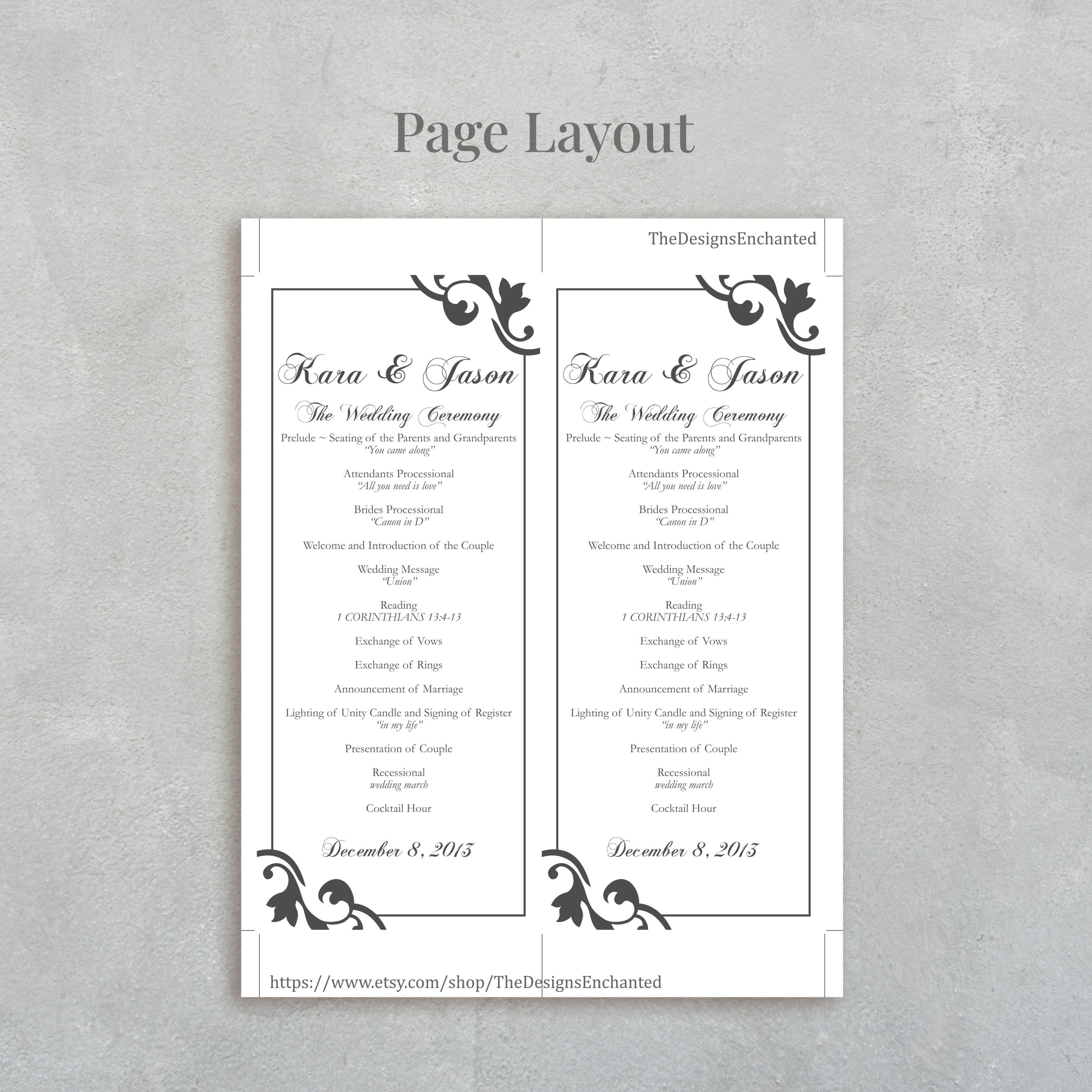 Wedding Program Template, DIY Printable Wedding Program, Editable Black ...