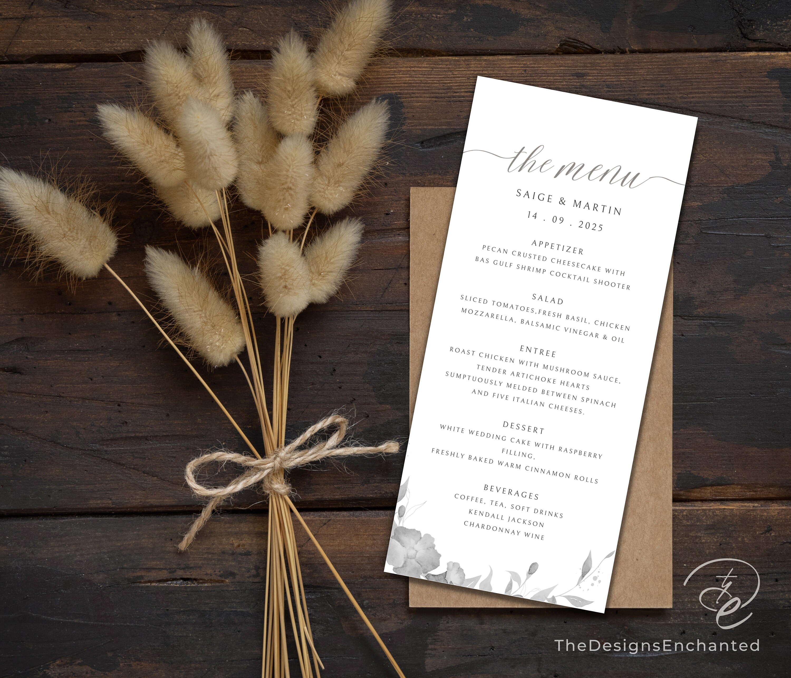 Wedding Menu Template, DIY Menu Card Template, Minimalist Printable ...