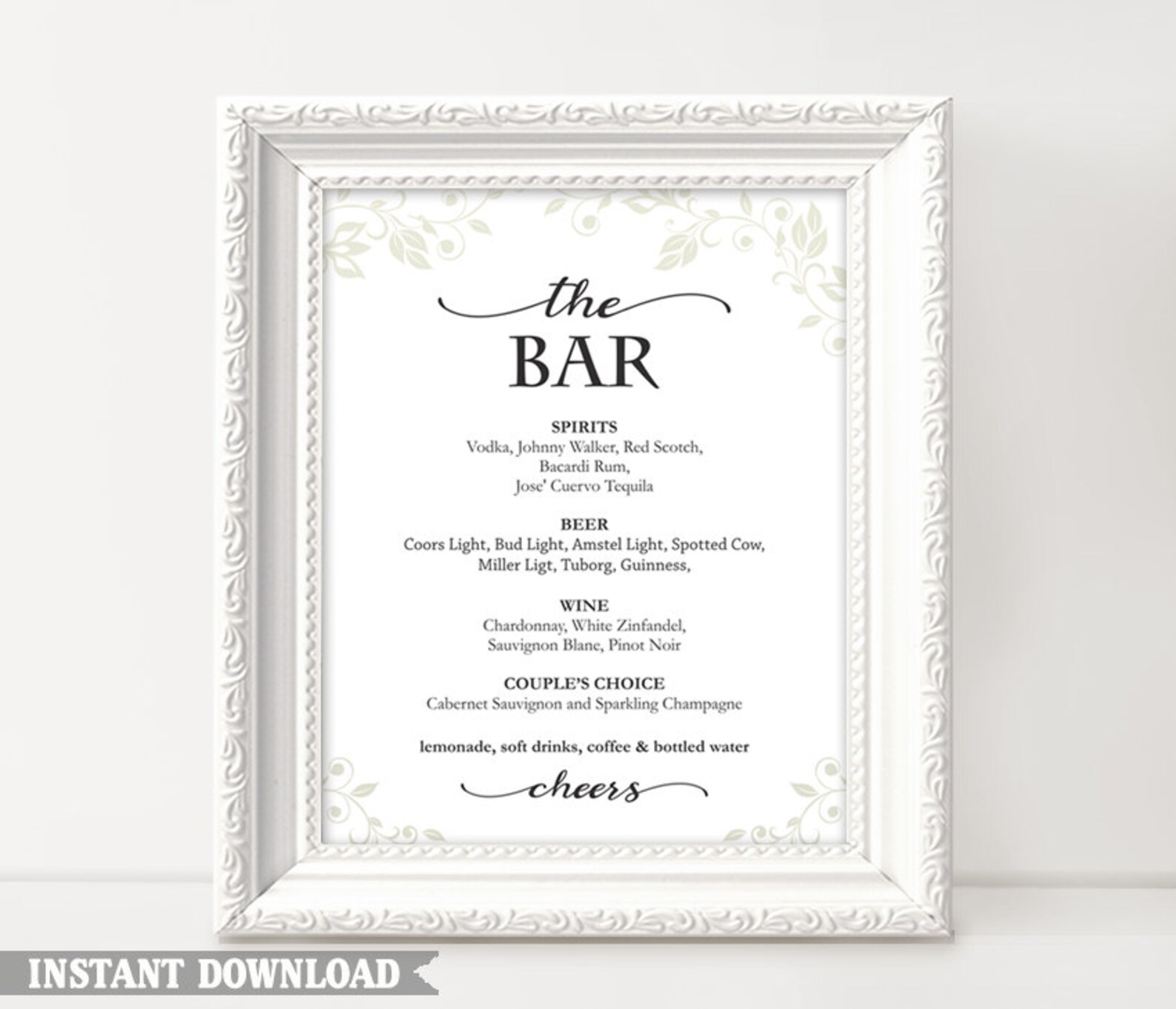 Bar Sign, Bar Menu Sign, Printable Bar Sign, Wedding Bar Sign, Custom ...