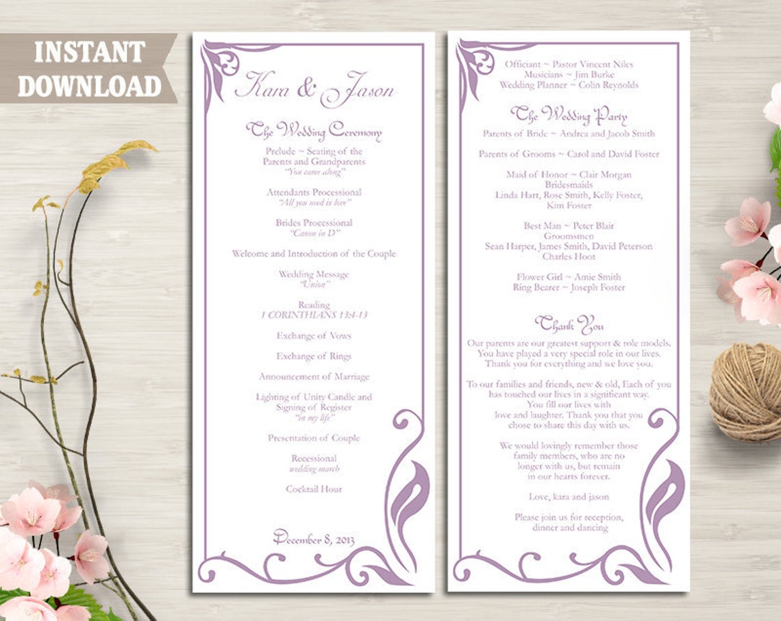 Wedding Program Template DIY Editable Word File Instant - Etsy