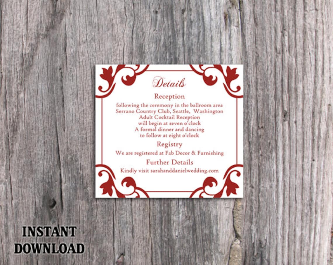 DIY Wedding Details Card Template Download Printable Wedding - Etsy