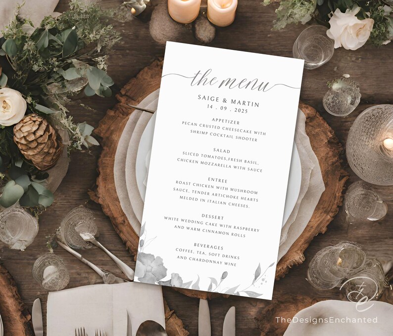 Wedding Menu Template DIY Menu Card Template Minimalist - Etsy