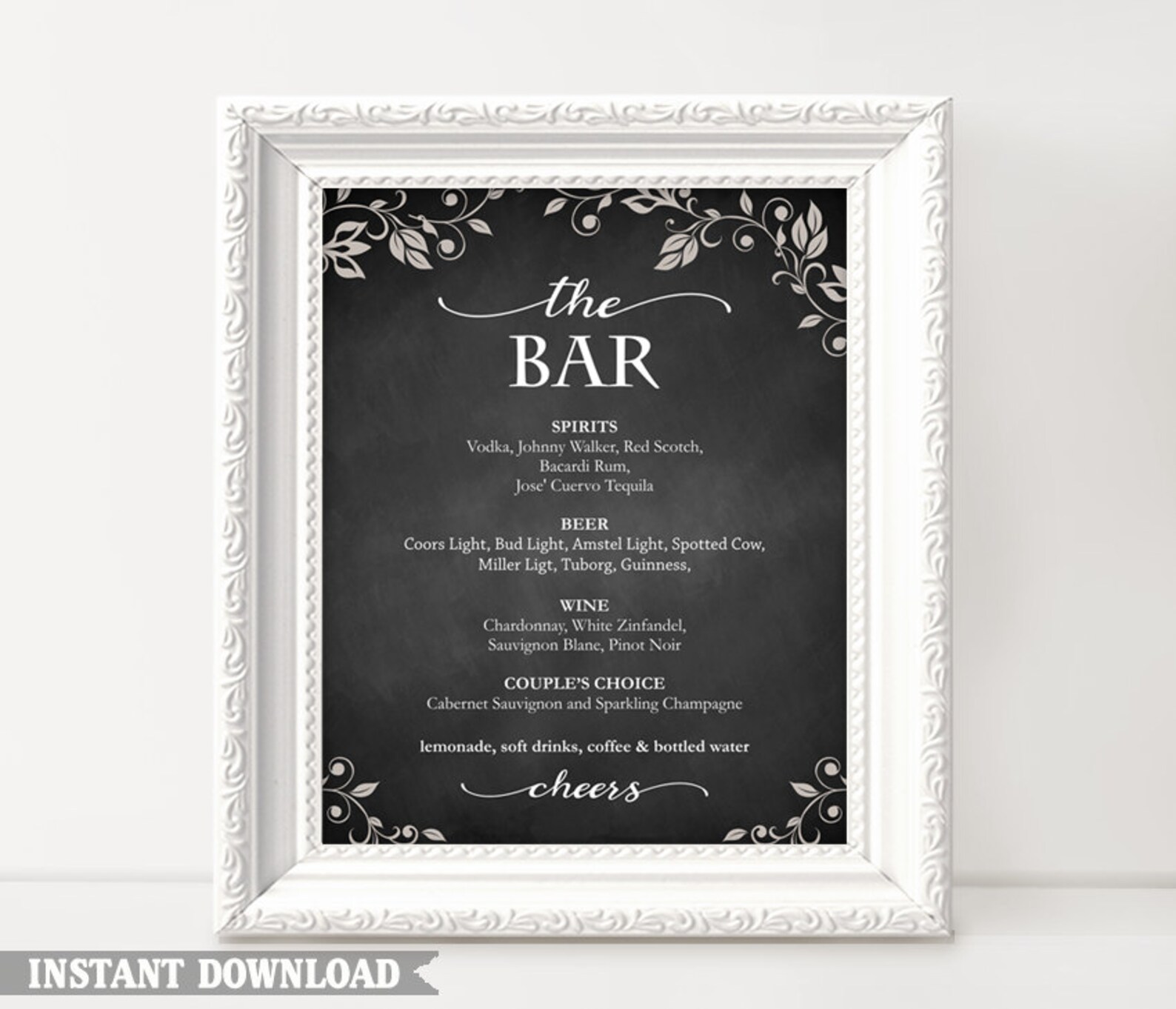 Bar Sign, Bar Menu Sign, Printable Bar Sign, Wedding Bar Sign ...