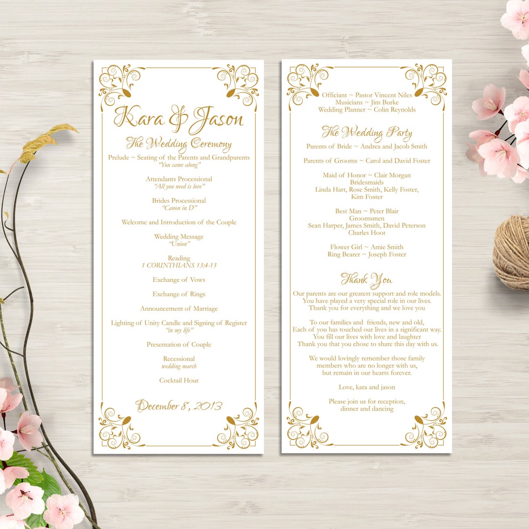 Wedding Program Template Download Editable DIY Gold Swirl Program ...