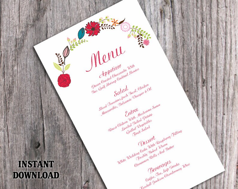 Wedding Menu Template DIY Menu Card Template Editable Text - Etsy