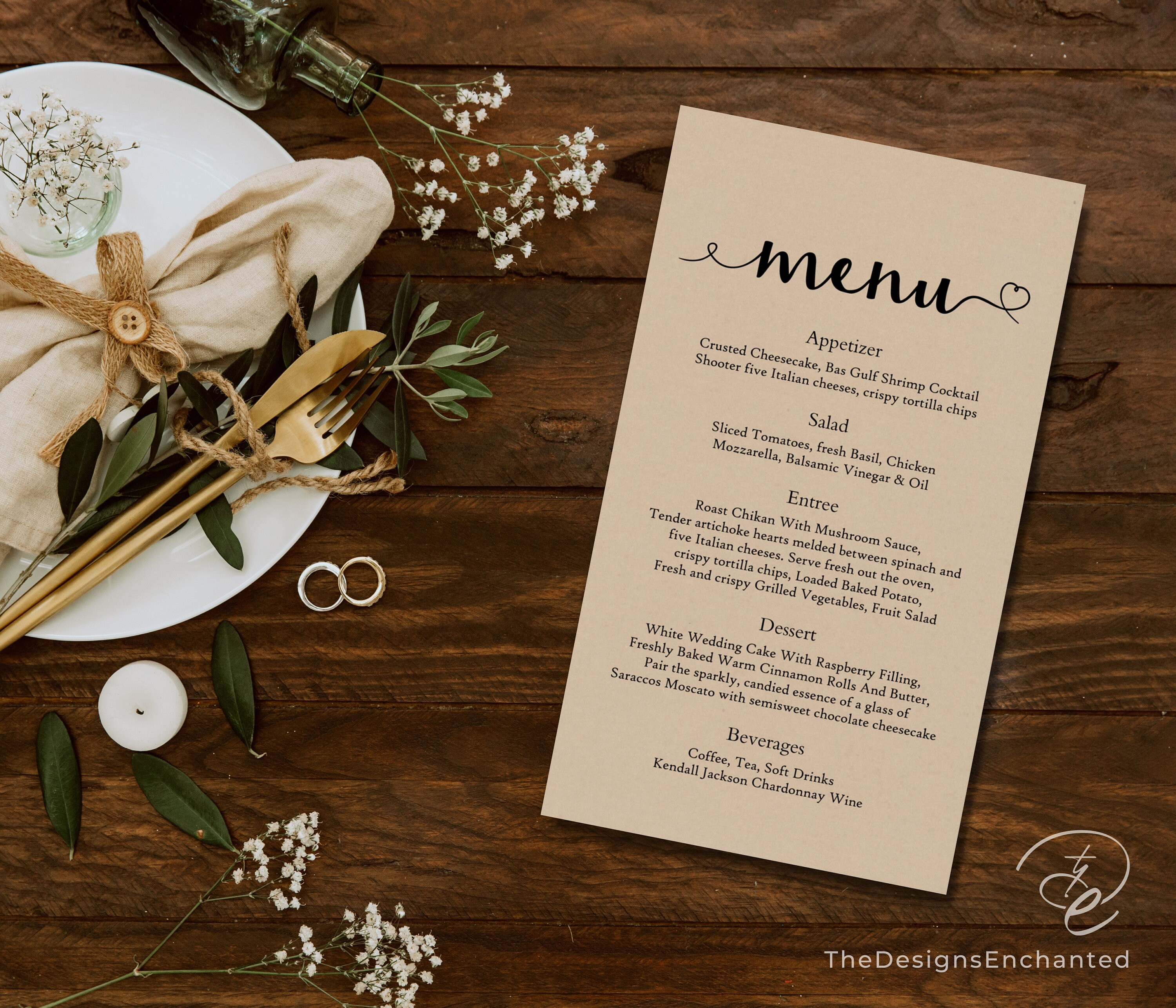 Printable Wedding Menu Template, DIY Menu Card, Menu Table Sign ...