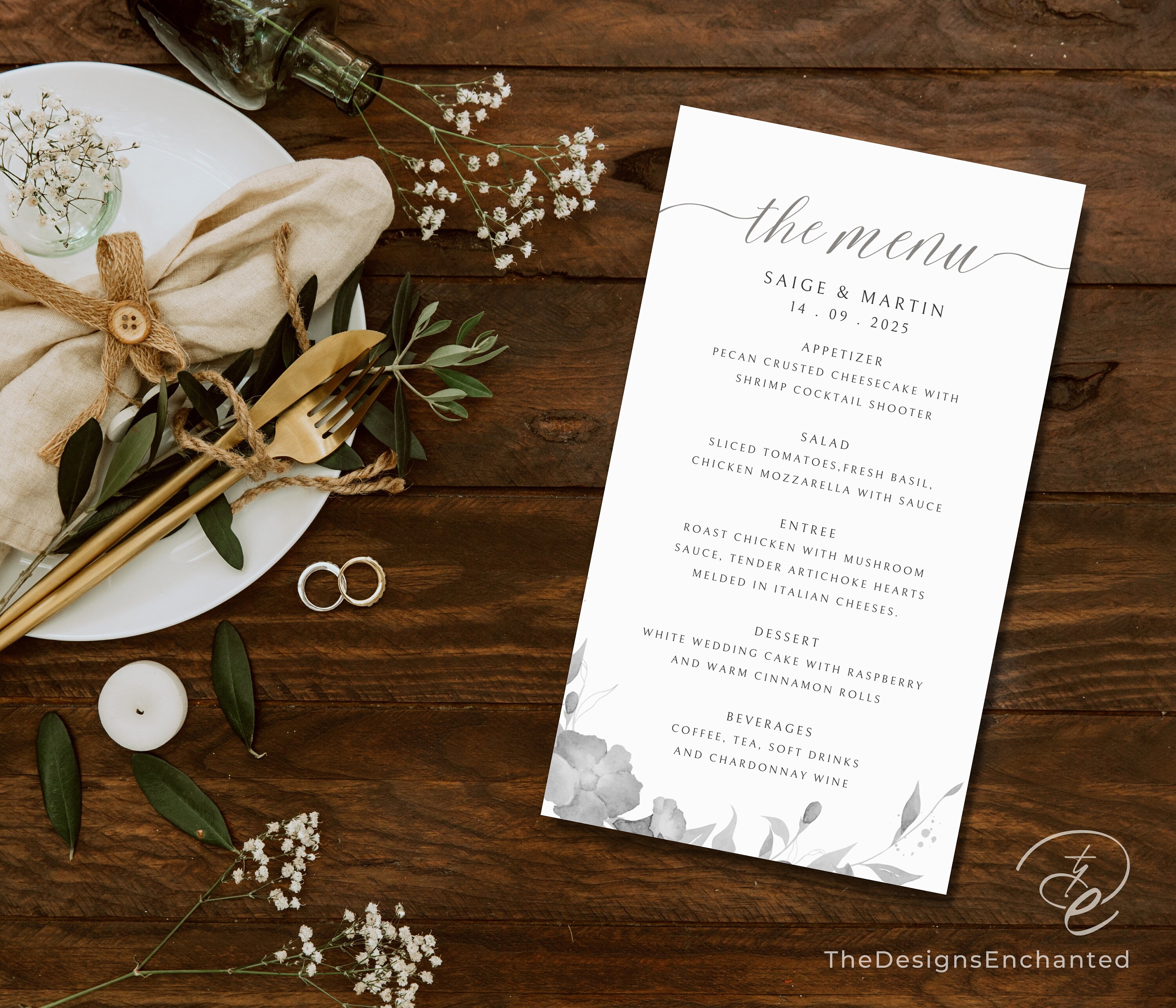 Wedding Menu Template DIY Menu Card Template Minimalist - Etsy