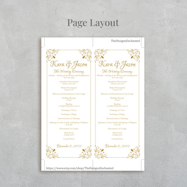 Wedding Program Template Download Editable DIY Gold Swirl - Etsy