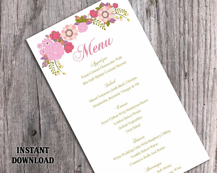 Wedding Menu Template DIY Menu Card Template Editable Text - Etsy