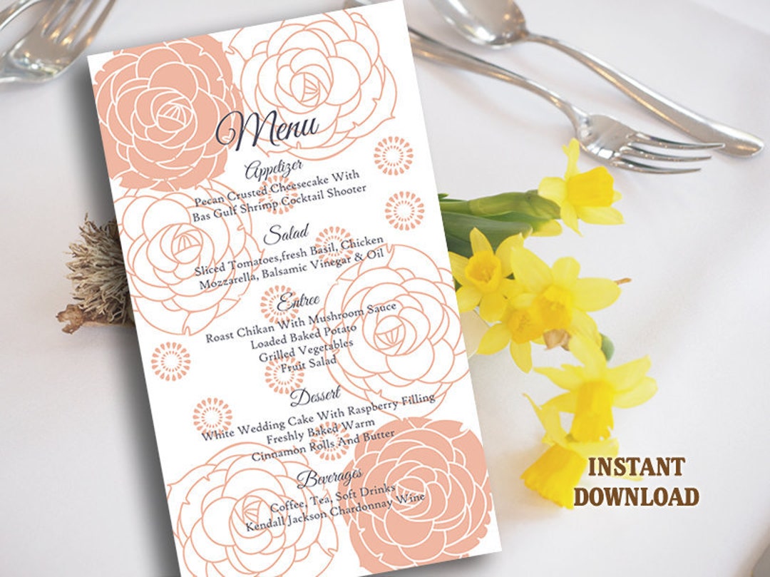 Wedding Menu Template DIY Menu Card Template Editable Word File Instant ...