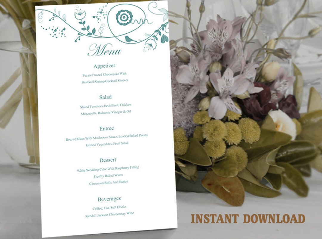 Wedding Menu Template DIY Menu Card Template Editable Text Word File ...