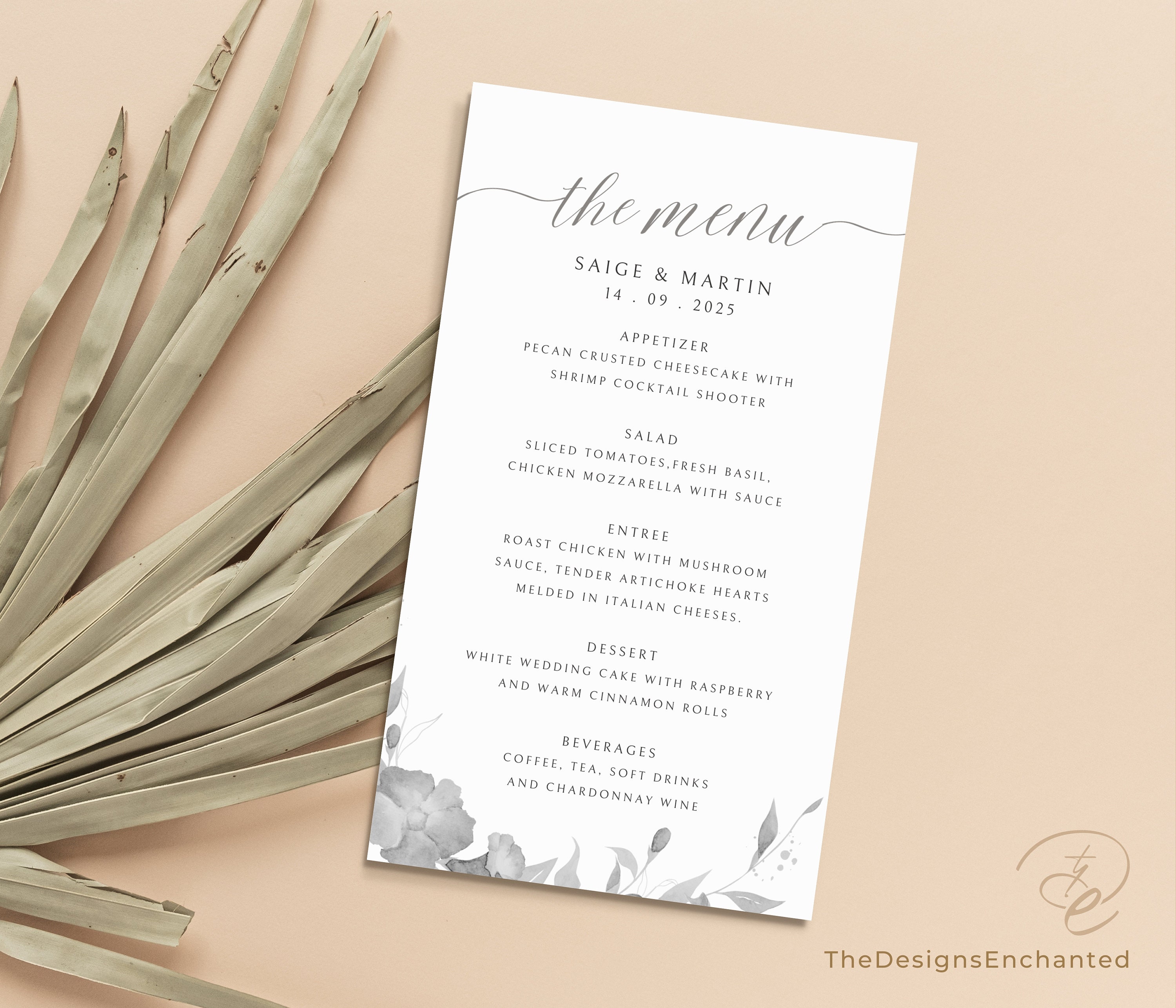 Wedding Menu Template DIY Menu Card Template Minimalist - Etsy