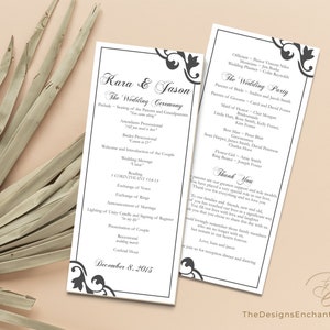 Wedding Program Template, DIY Printable Wedding Program, Editable Black and White Border Program ...