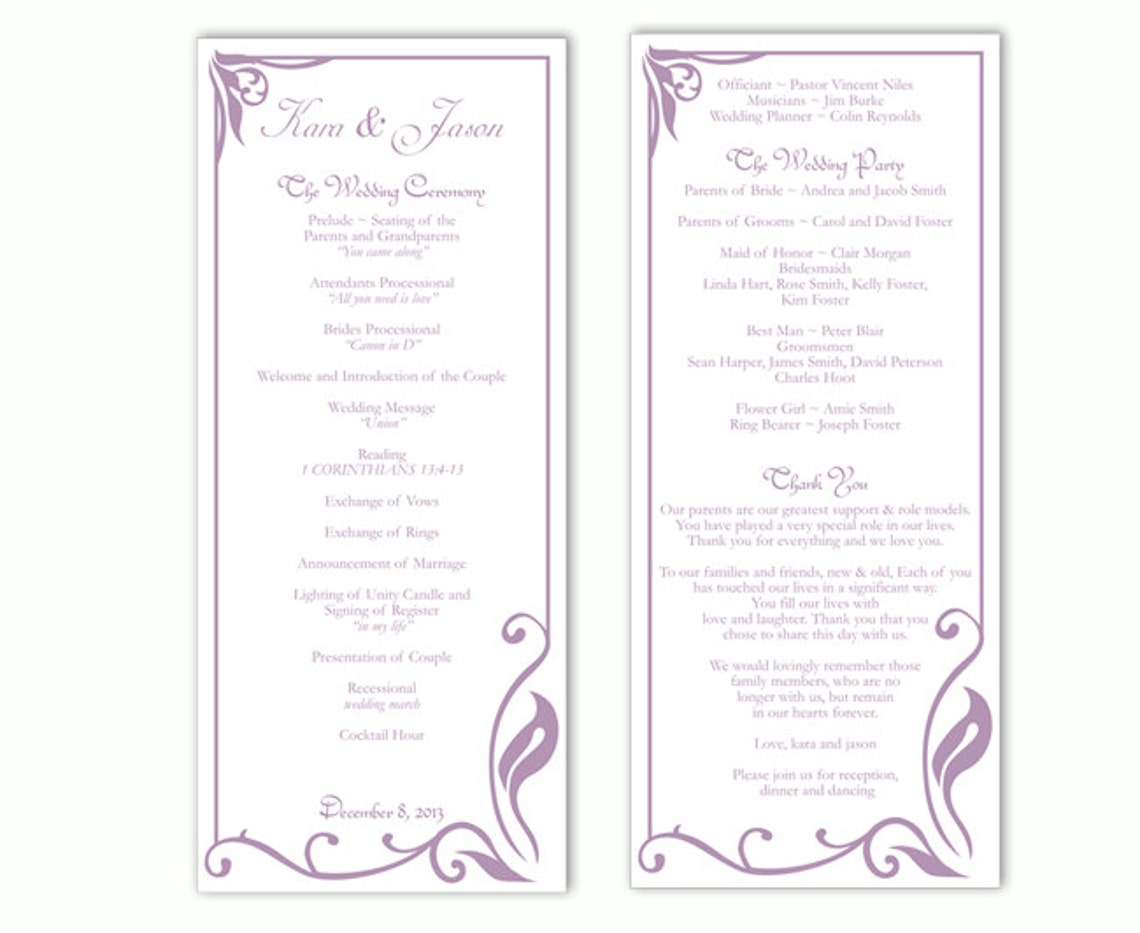 Wedding Program Template DIY Editable Word File Instant - Etsy