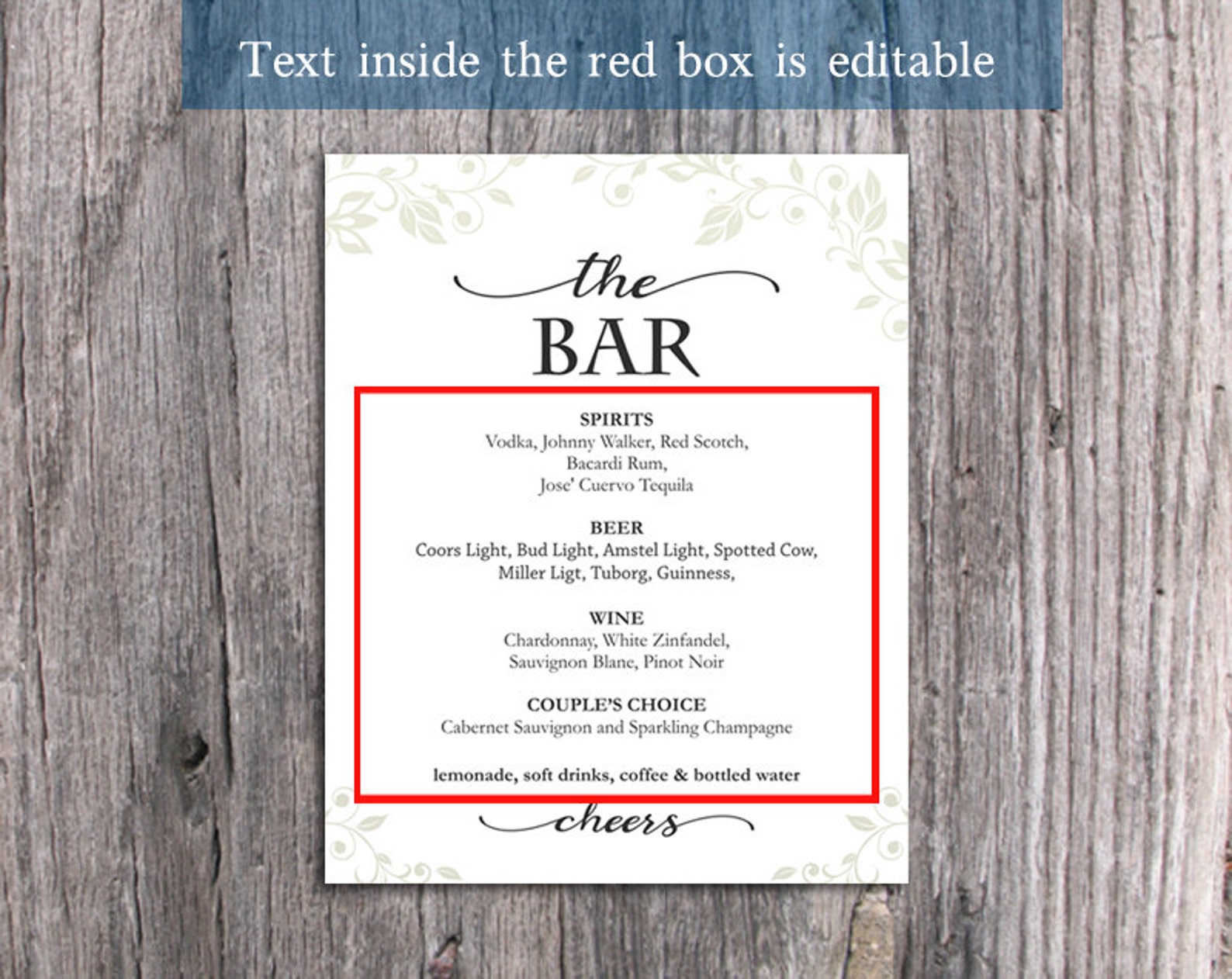 Bar Sign Bar Menu Sign Printable Bar Sign Wedding Bar Sign - Etsy
