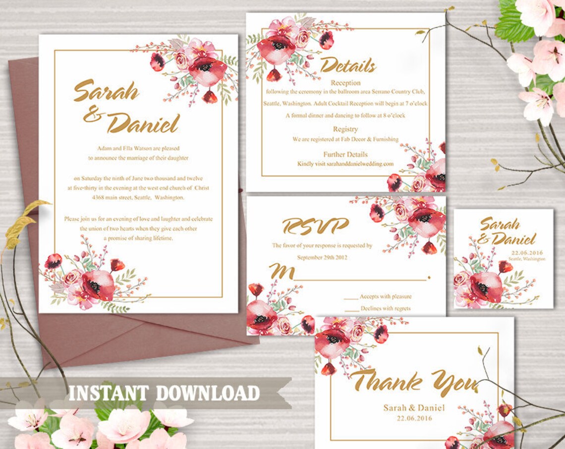 Floral Wedding Invitation Template Printable Wedding | Etsy