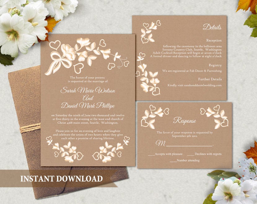 Lace Wedding Invitation Template Download Printable - Etsy