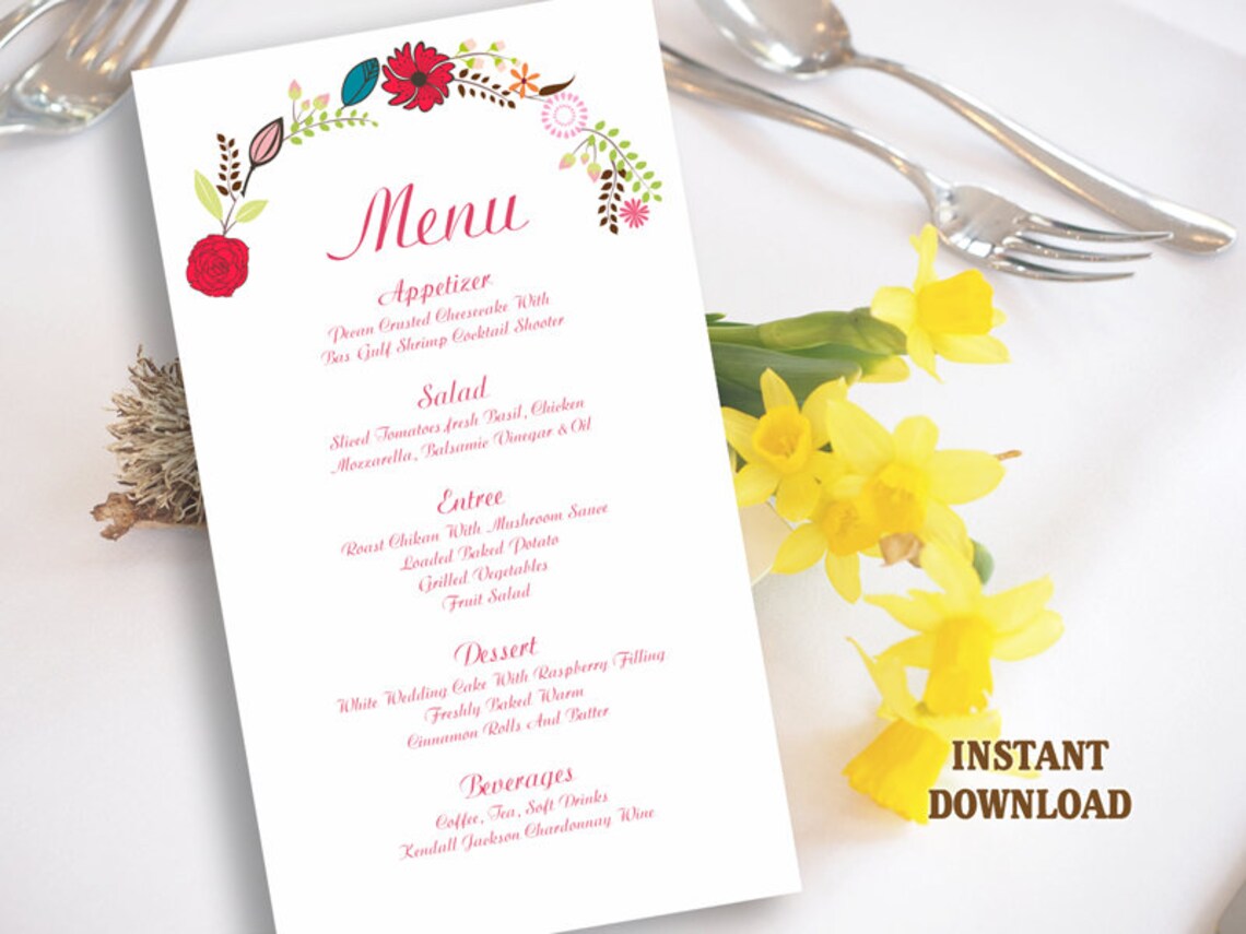 Wedding Menu Template DIY Menu Card Template Editable Text - Etsy