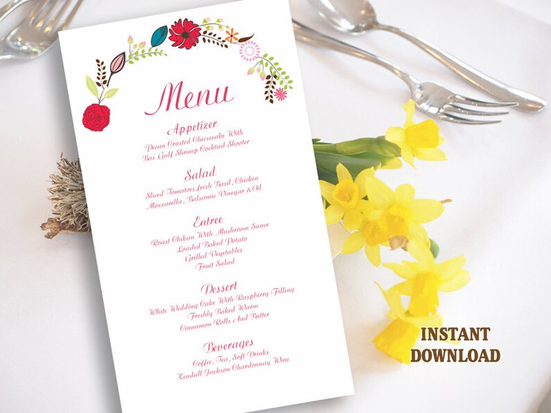 Wedding Menu Template DIY Menu Card Template Editable Text - Etsy