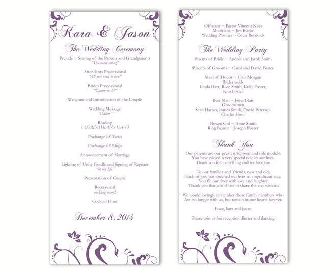 Wedding Program Template DIY Editable Word File Instant Download ...