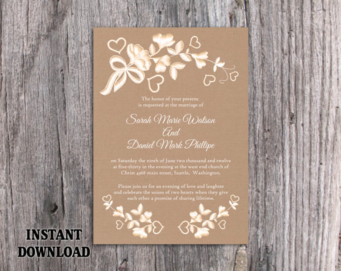 Lace Wedding Invitation Template Download Printable Invitations Boho ...