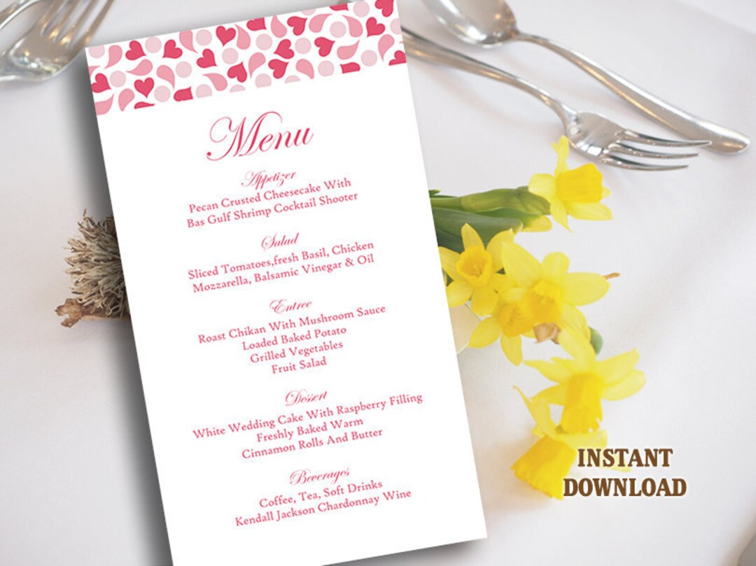 Wedding Menu Template DIY Menu Card Template Editable Text Word File ...