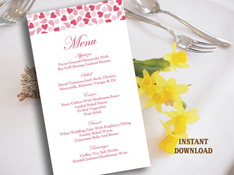 Wedding Menu Template DIY Menu Card Template Editable Text | Etsy