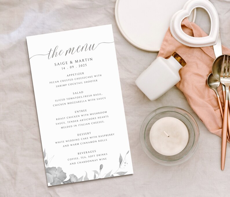 Wedding Menu Template DIY Menu Card Template Minimalist - Etsy