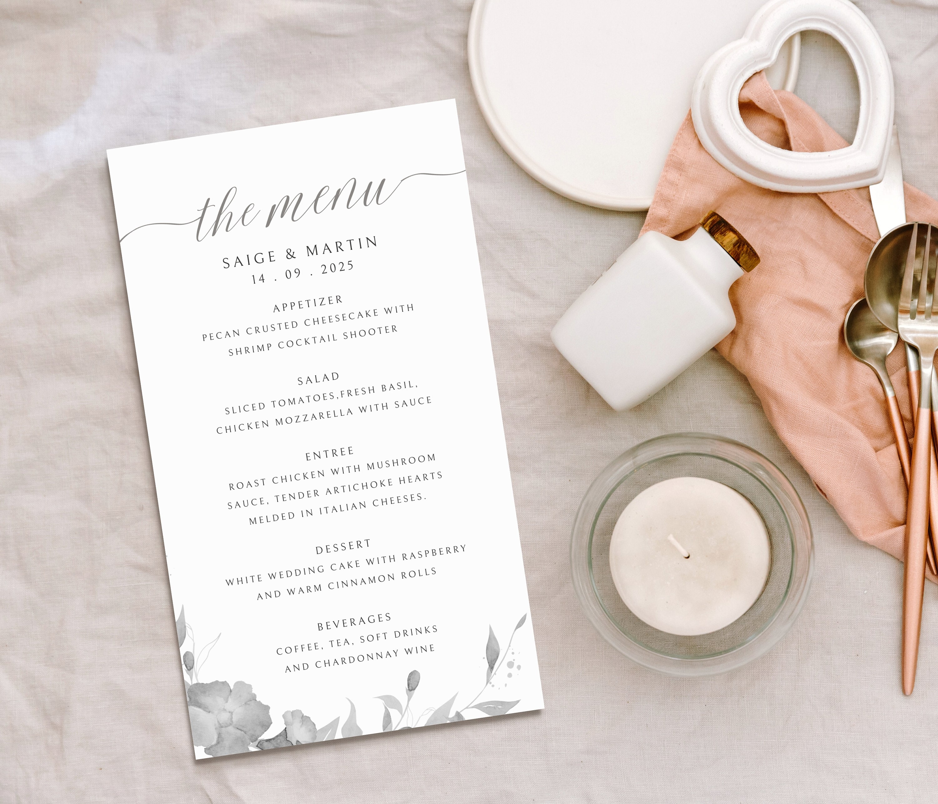 Wedding Menu Template DIY Menu Card Template Minimalist - Etsy