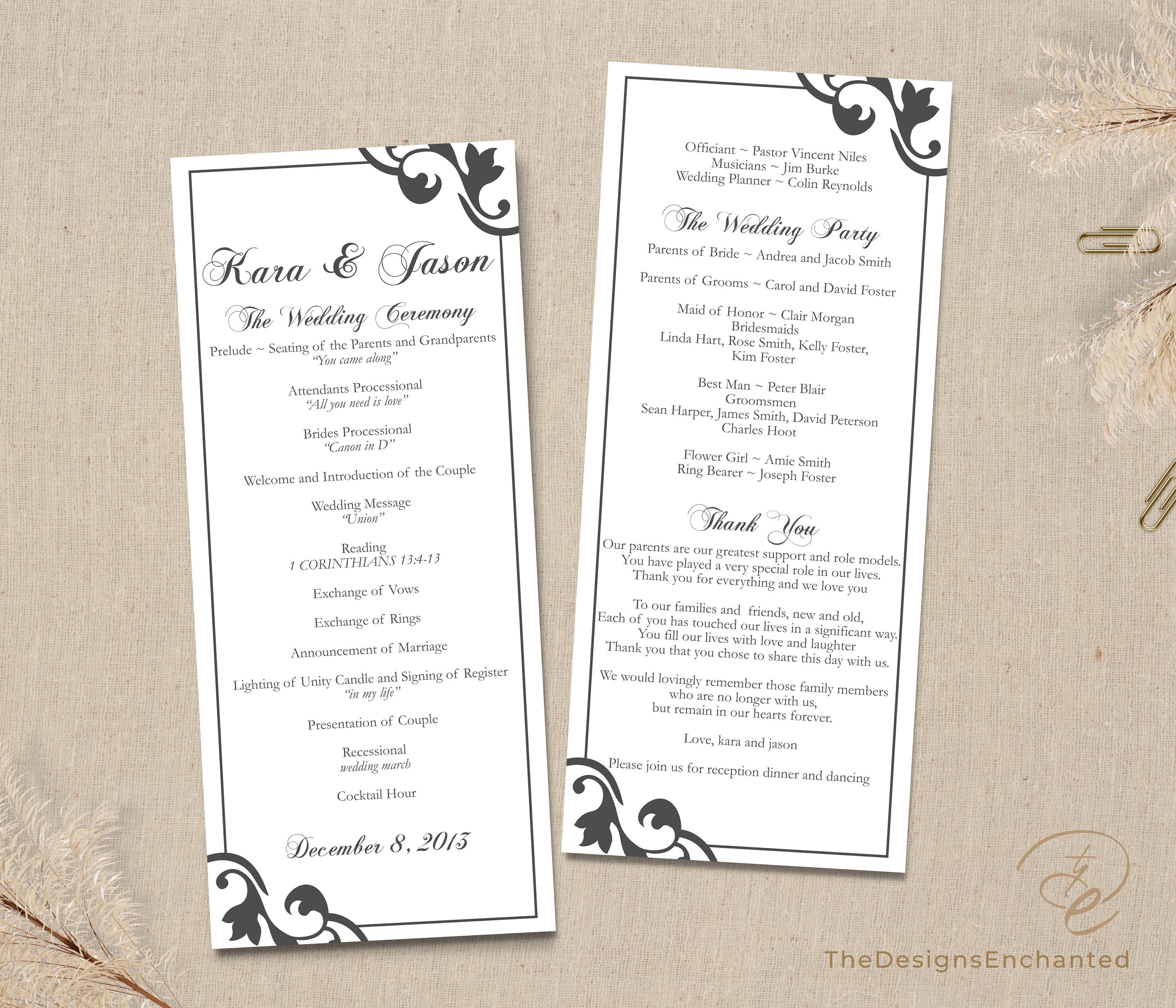 Wedding Program Template, DIY Printable Wedding Program, Editable Black ...