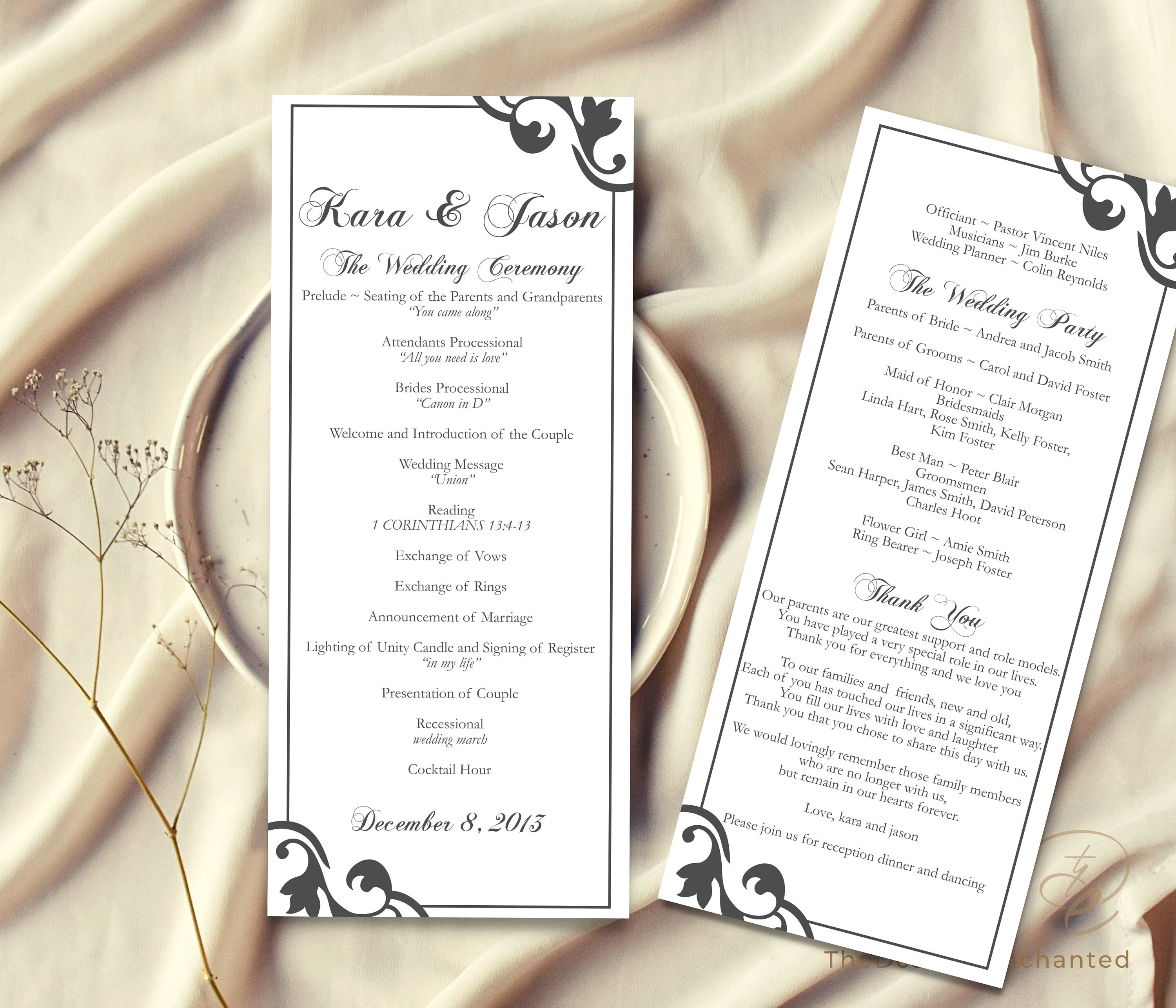 Wedding Program Template, DIY Printable Wedding Program, Editable Black and White Border Program ...