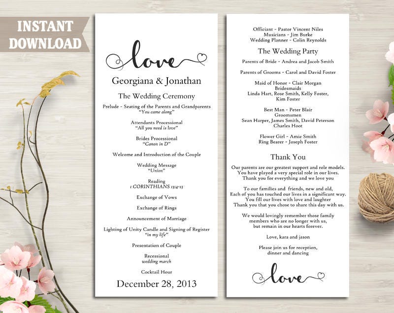 Wedding Program Template Printable Wedding Program Ceremony | Etsy